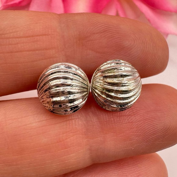 Trifari | Jewelry | Vintage Crown Trifari Wave Ribbed Textured Ball Sphere Stud Earrings Signed ...